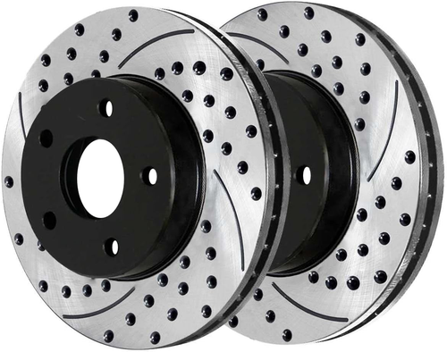 Autoshack Front Drilled Slotted Brake Rotors Black Pair of 2 Driver and ...