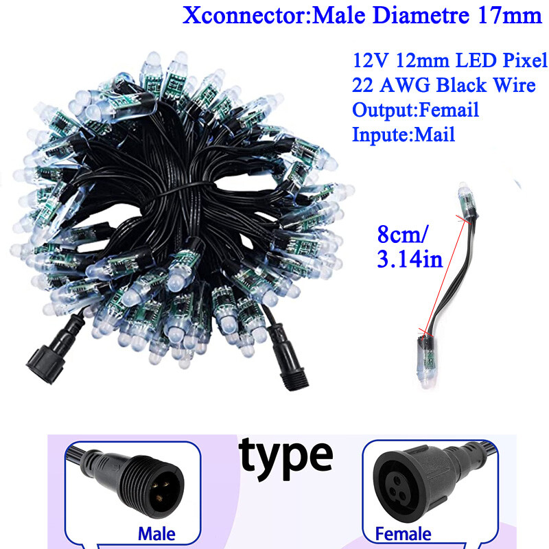 DC12V WS2811 RGB LED Pixels String Lights Individually Addressable 12mm ...