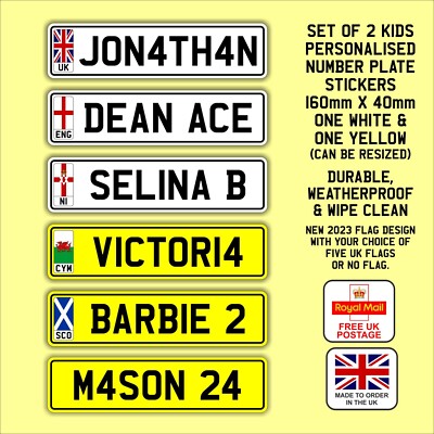 2 x Custom Number Plate Stickers For Kids Toy Cars & Trucks ...