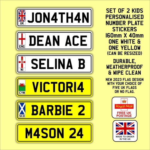 2 x Custom Number Plate Stickers For Kids Toy Cars & Trucks ...