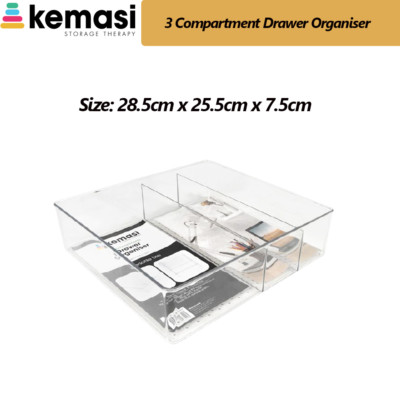 3 Section Plastic Drawer Organiser Home Office Storage Cabinet Box ...