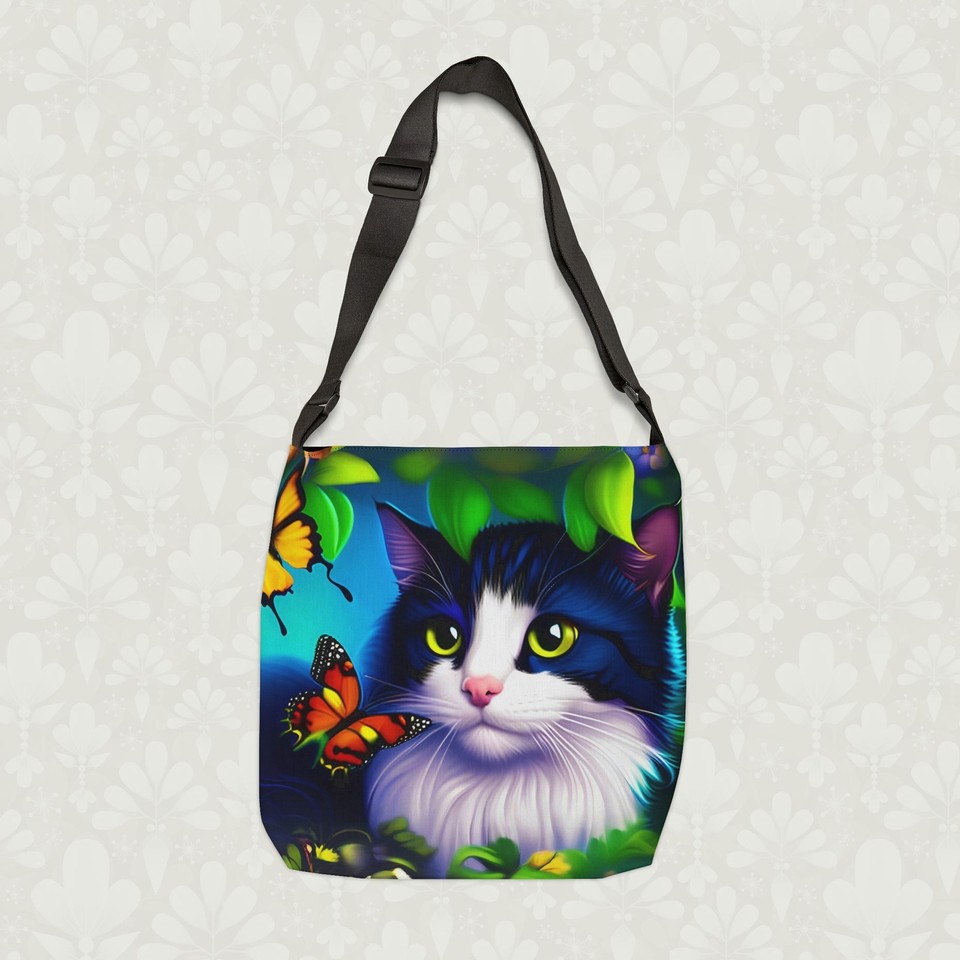 Adjustable Tote Bag Tuxedo Cat Digital AI artwork Design Cat 690 L ...