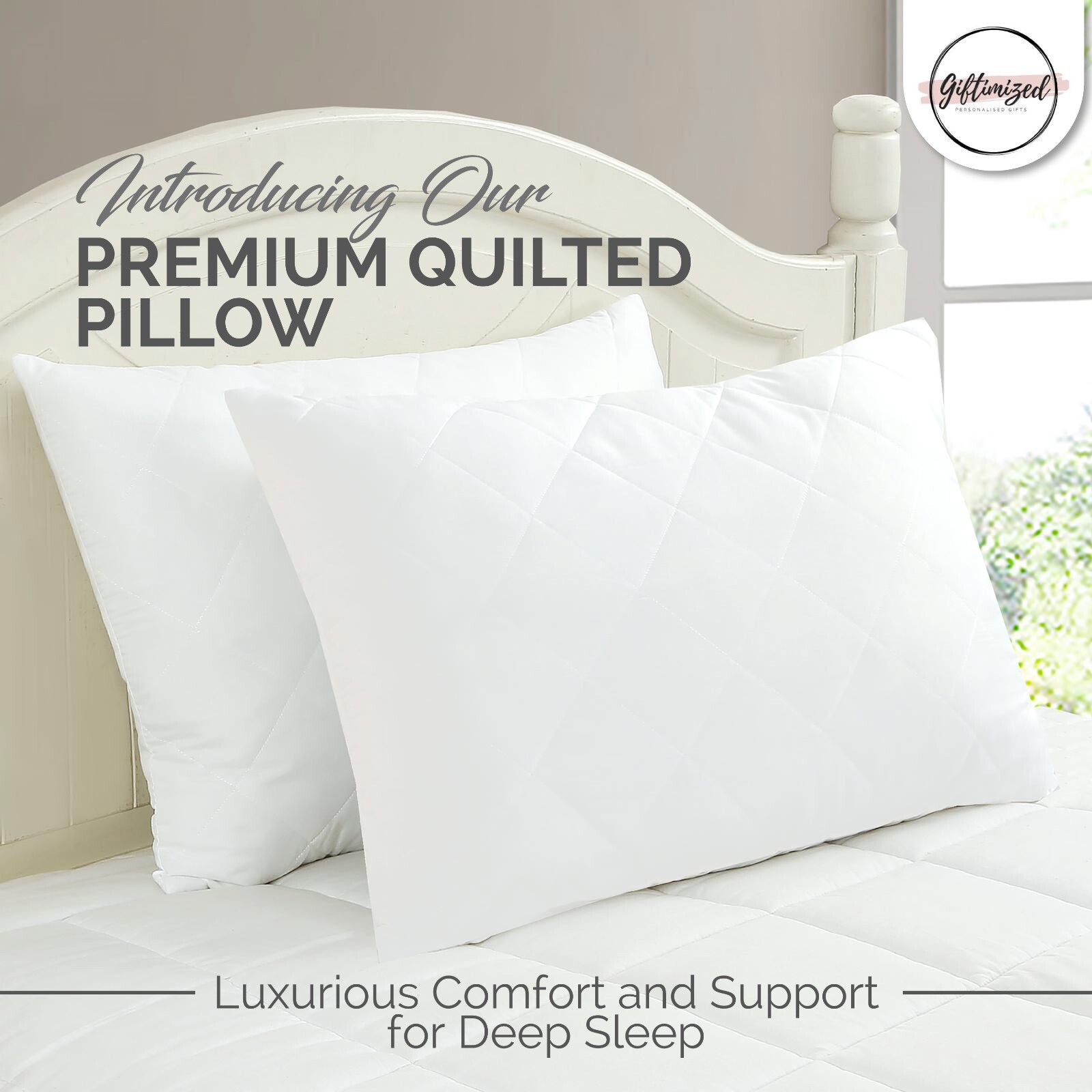 Pillows 2 Pack Hotel Quality Luxury Quilted Cover Anti-Allergy Premium ...