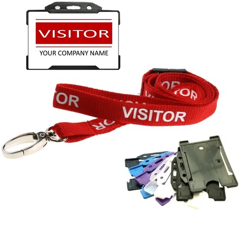 Red Visitor Identity Card with Visitor Lanyard & ID Card Holder ...