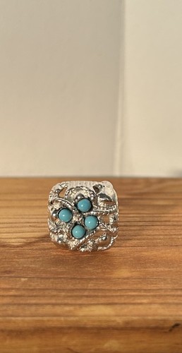 Vintage Avon Ring Silver Tone Turquoise Blue Beads | eBay