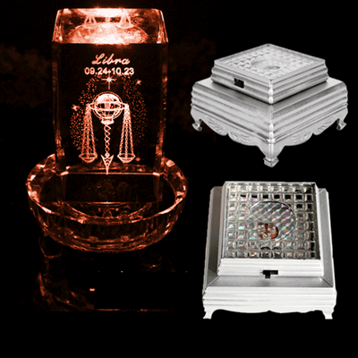 3D Crystal Glass Trophy Laser Display Base 3 LED Battery Light Up Stand ...