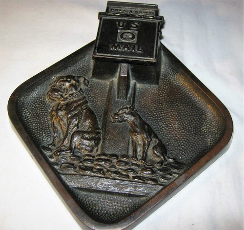 ANTIQUE JUDD US POST OFFICE MAIL BOX CAST IRON DOG DESK ART PEN INKWELL ...