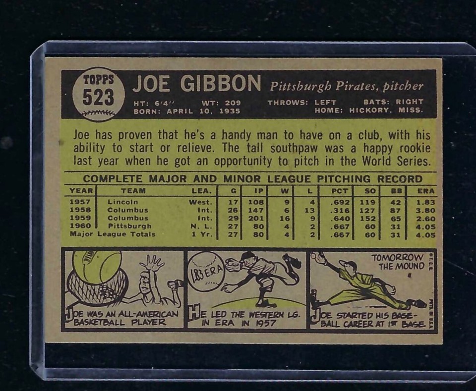 1961 Topps #523 Joe Gibbon, Pittsburgh Pirates, High Number, EX! | eBay