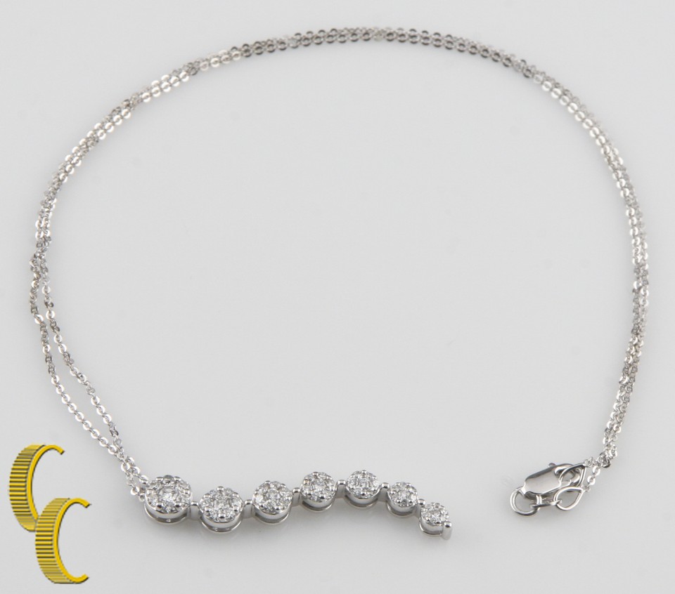 14k White Gold Diamond Wave Pendant 16" Rolo Chain | eBay