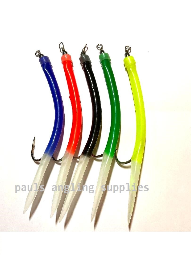 5 x Fladen Gummi Mac Sand Eels Mixed Colours in 4/0,6/0,9/0,12/0 Cod ...