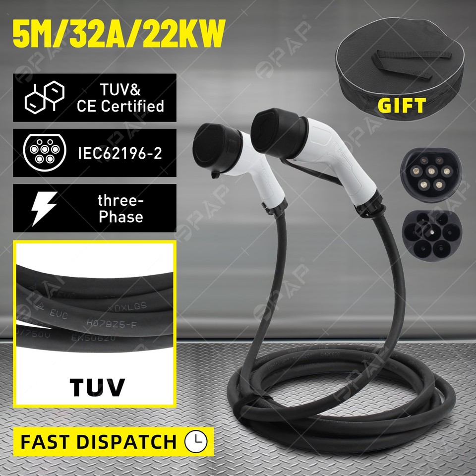 32A 22kW Type2 to Type 2 EV 5M Charging Charger Power Cable BYD Tesla ...