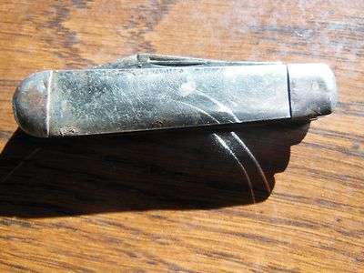 ANTIQUE VINTAGE METAL CASE TWO BLADE POCKET KNIFE MARKED USA ON BLADE ...