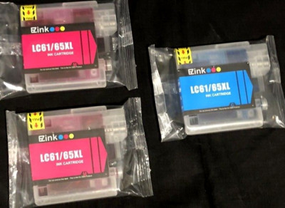 set of 3 EZink Cartridges LC61/65XL 2M & 1C Ink Brother MFC Inkjet ...