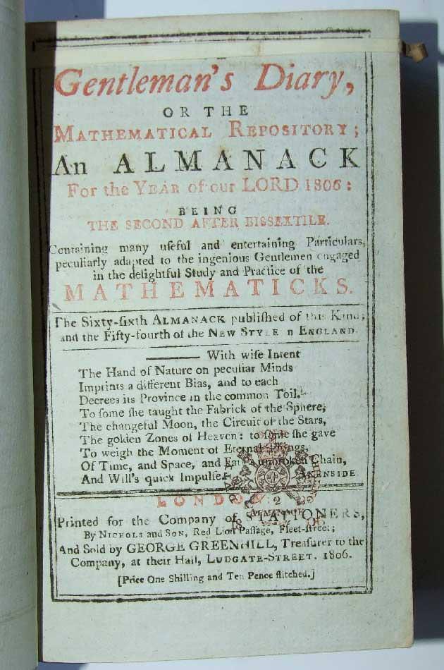 7 Almanacs for 1806, Astronomy, Meteorology, Maths, Solar Eclipse ...