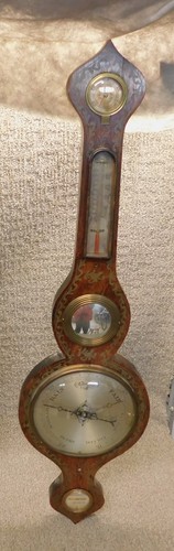 Antique Banjo Style Wooden Barometer w/ Humidity & Temperature 19th ...