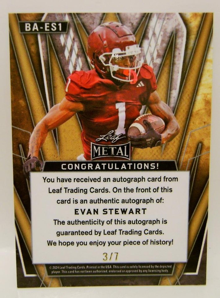 EVAN STEWART #3 /7 AUTO LEAF METAL FOOTBALL 2024 | eBay