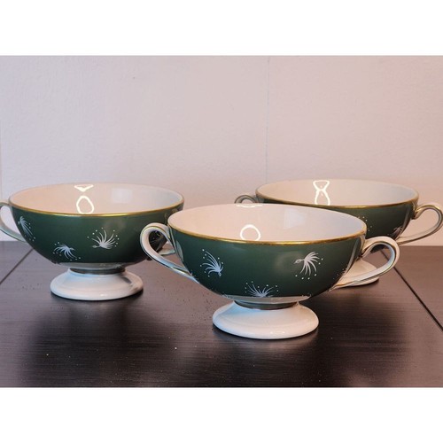 Simpsons Potters, Chinastyle 3 Soup Bowls Green With Gold Vintage ...