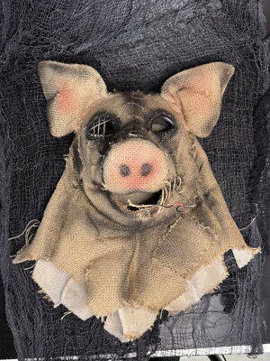 Spirit Halloween pig scarecrow mask Horror Creepy Burlap Mouth Mover | eBay