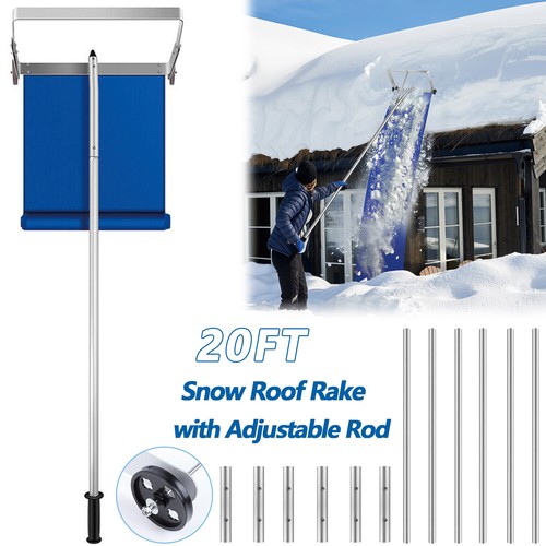 Snow Roof Rake 20ft Reach Aluminium Snow Removal Tool w/Wheels ...