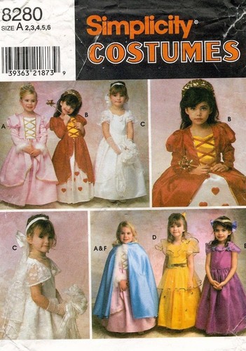 Simplicity Childs' Costume Dress,Veil,Cape Pattern 8280 Size 2-6 UNCUT ...