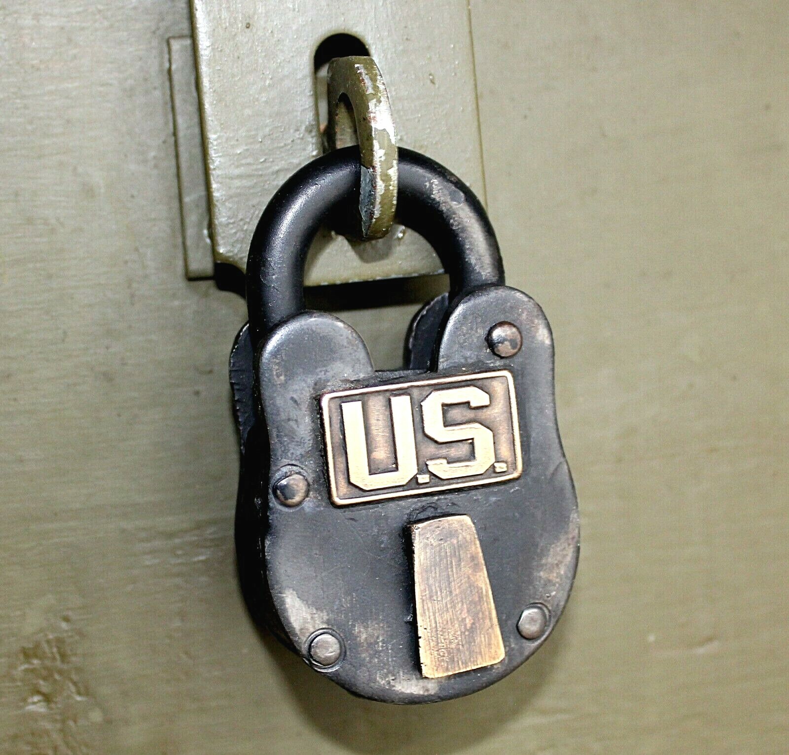 US military antique lock army ww2 footlocker cast iron and brass united ...