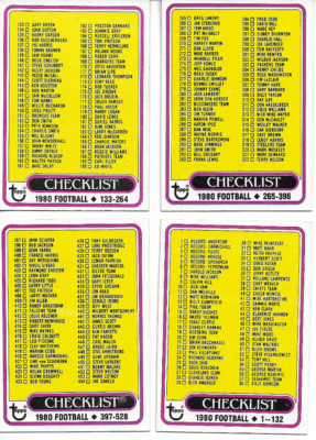 1980 TOPPS CHECKLIST LOT 102 246 391 509 UNCHECKED EX/MT | eBay