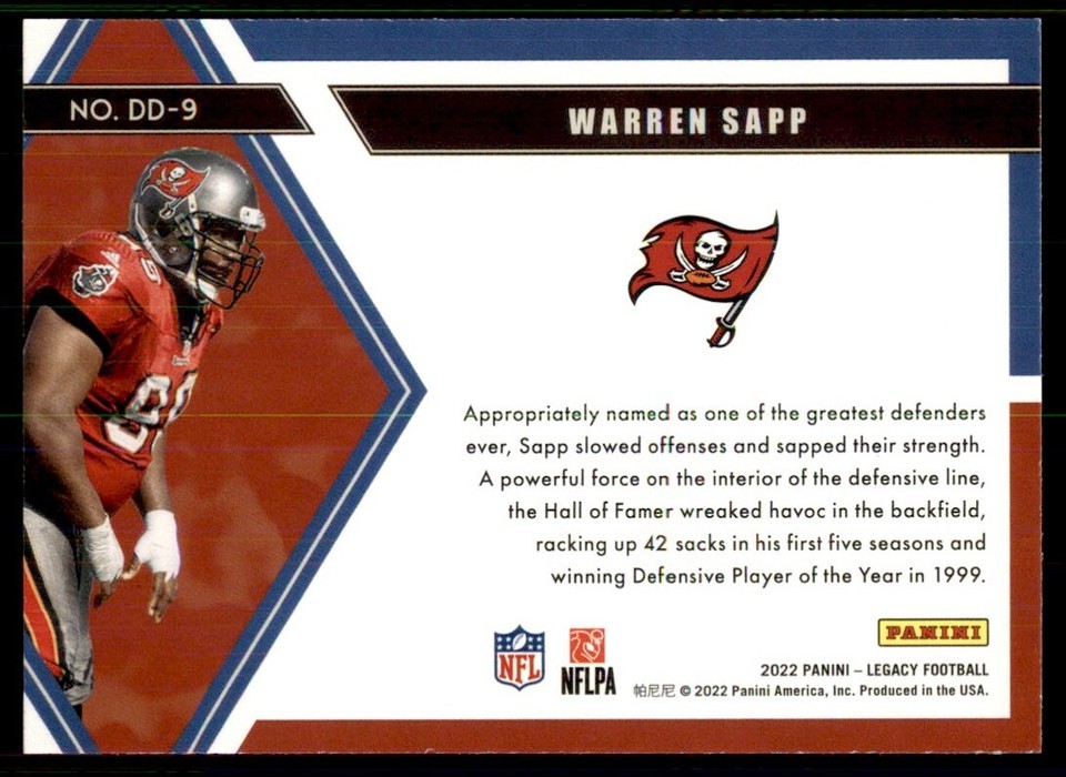 2022 Panini Legacy Decade of Dominance Warren Sapp Tampa Bay Buccaneers ...