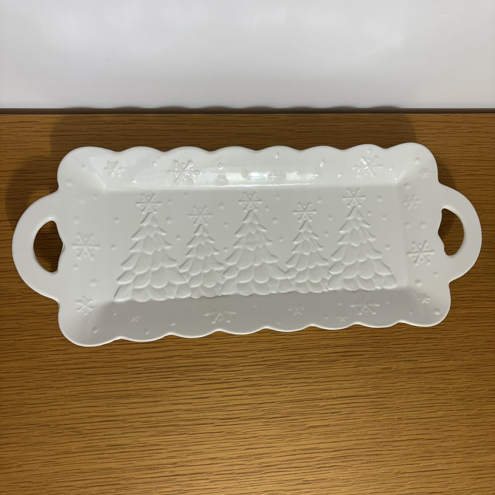 Temp-tations Seasonal Elongated Platter Forest White Trees Snowflake ...