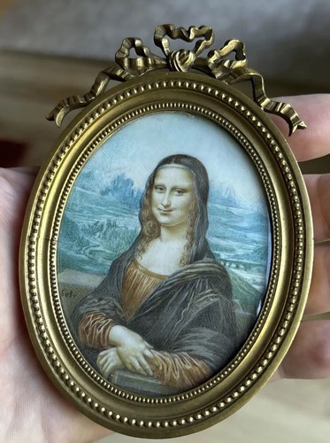 Nice Antique 1800s Miniature Painting Portrait Mona Lisa after Leonardo ...