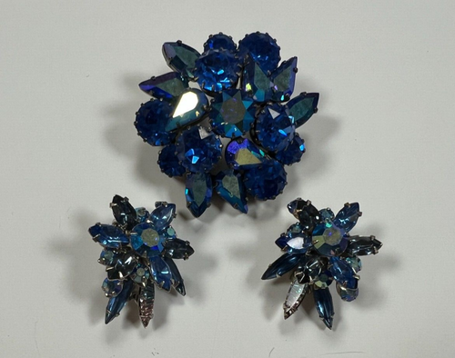 Vintage Blue Rhinestone Beau clip earrings and Brooch from Austria | eBay