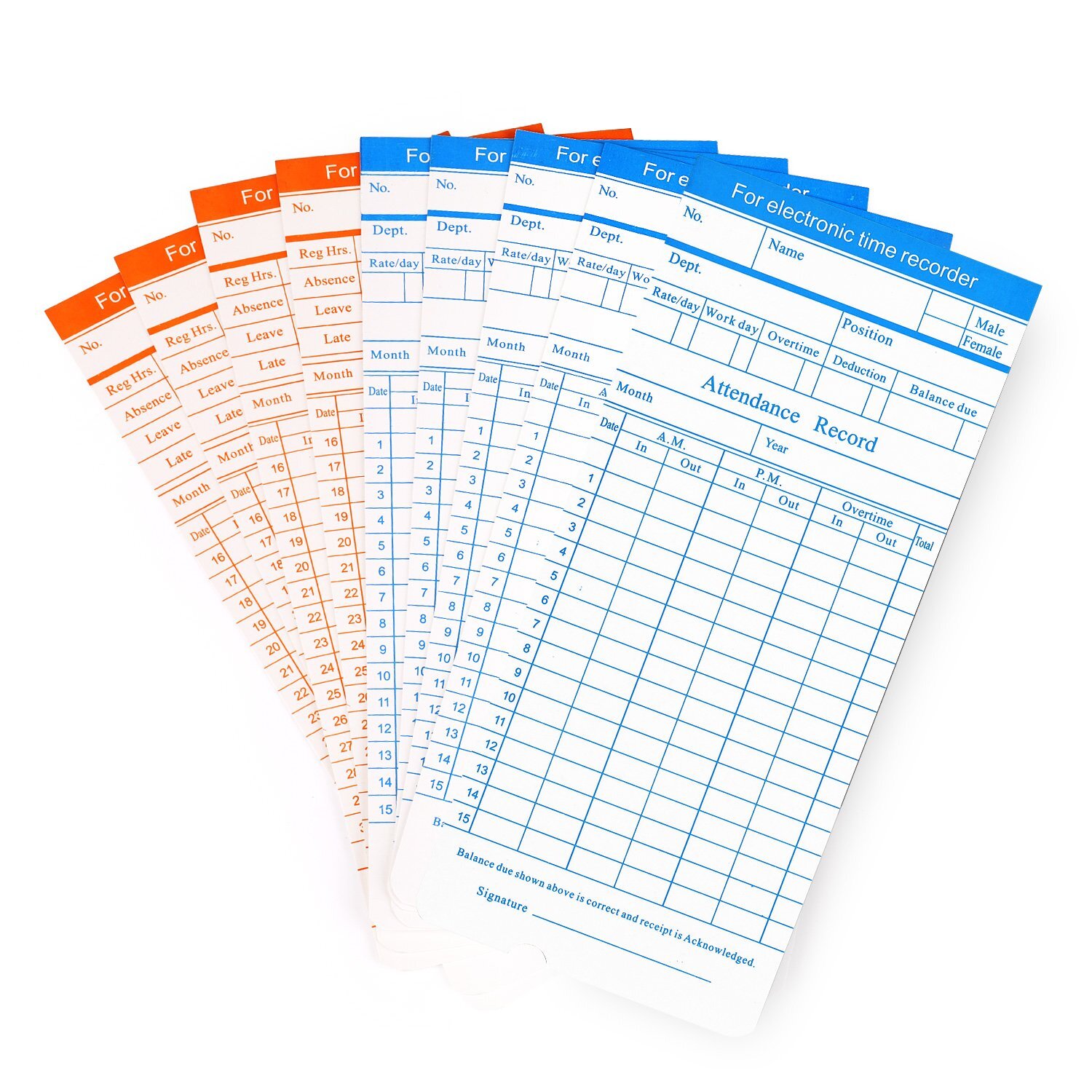 Flexzion Time Cards Monthly Timesheet Clock Timecard - 100 Pack 6 ...