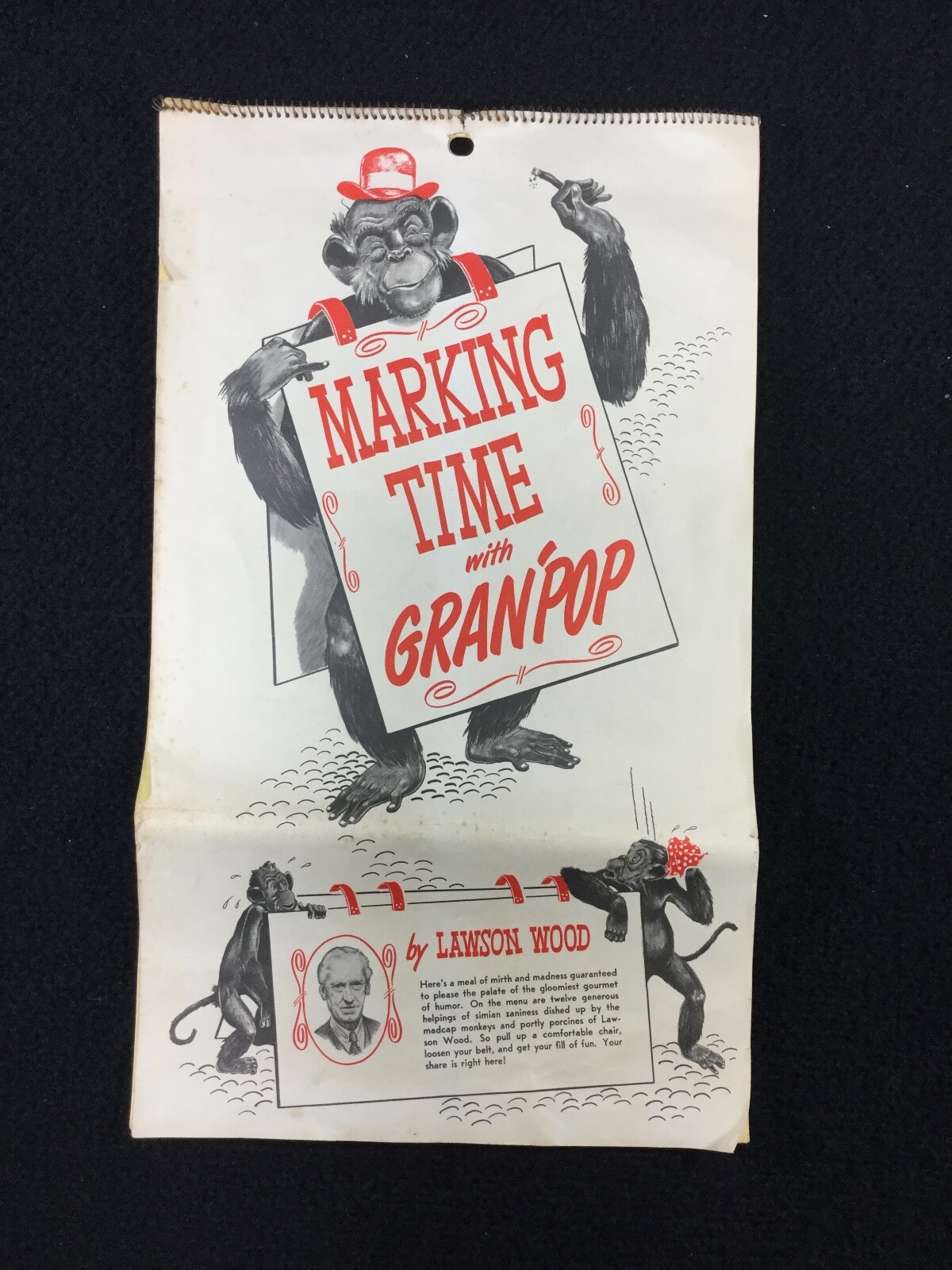 VINTAGE ADVERTISING LAWSON WOOD 12 MO. CALENDAR MONKEY MARKING TIME W ...