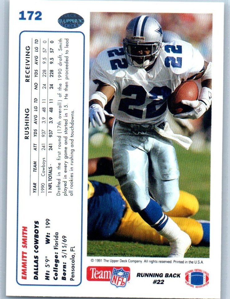 1991 Upper Deck Emmitt Smith #172 NFL Football Trading Card | eBay