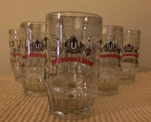 6 Vintage.3L Dortmunder Union Bier Signed Dimpled German Beer Glasses ...