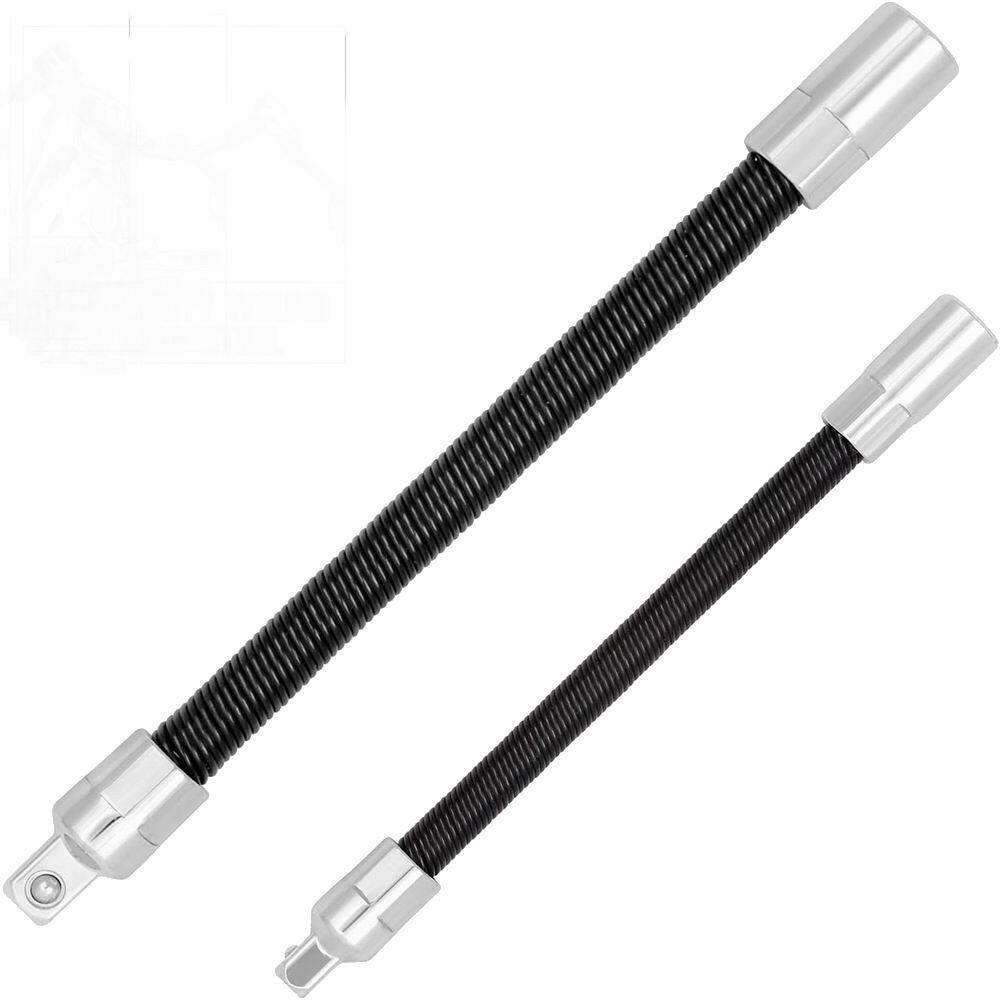 2-Piece Flexible Extension Bar Set Drive Socket Flex Bar 1/4" x 6" & 3/ ...