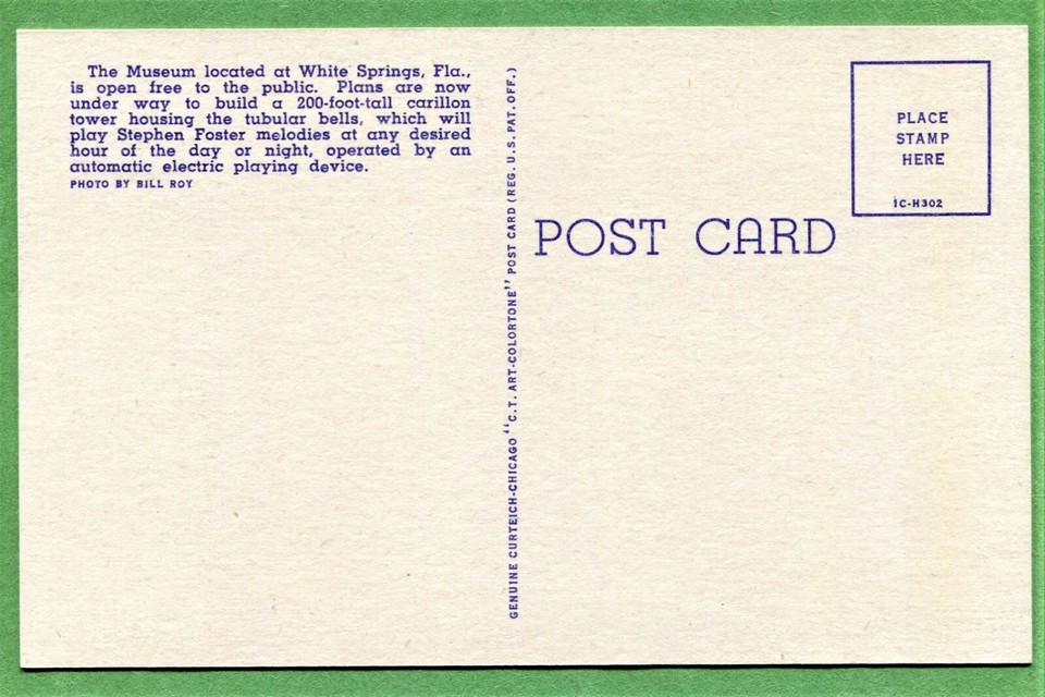 Vintage Postcard - White Springs, FL - Stephen Foster Memorial - 1C ...