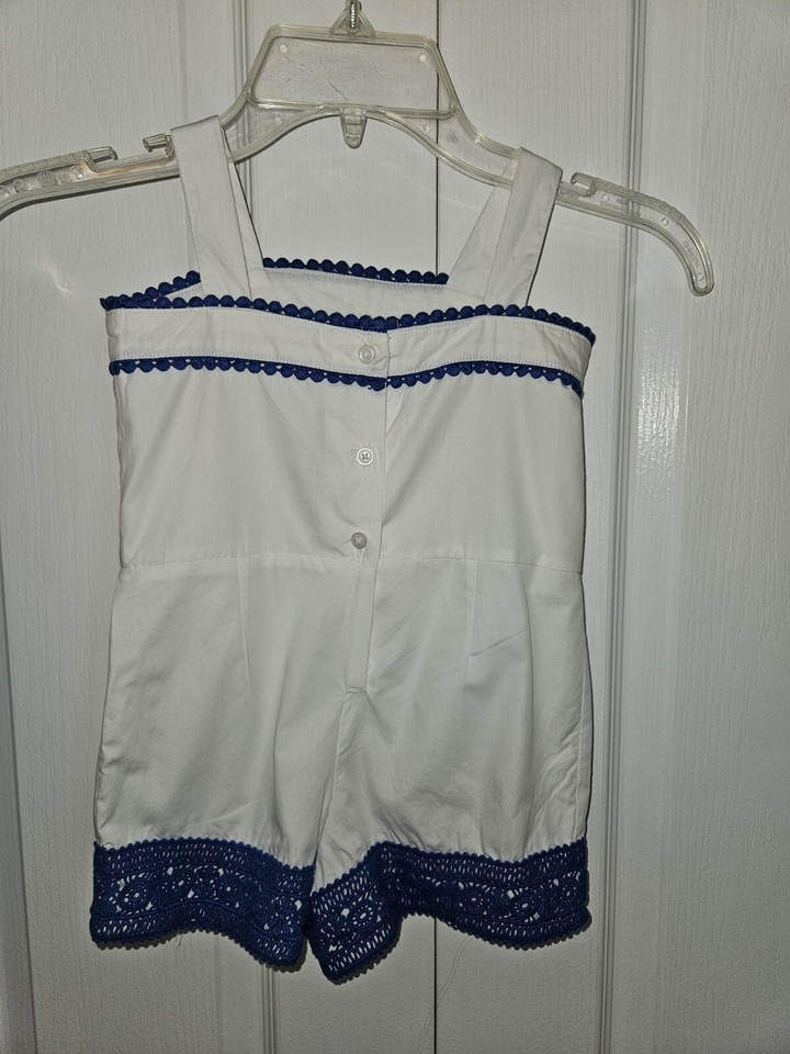 Janie and Jack Romper w/ Blue Crochet Trim Girls Size 3 | eBay