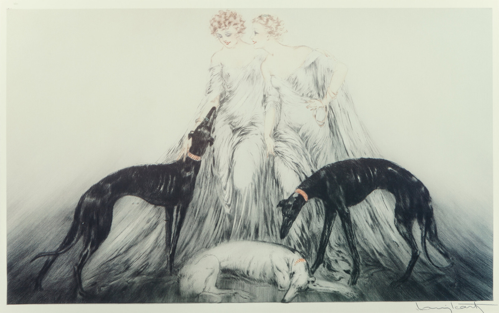 Louis Icart - Coursing III (1930) Two Ladies Three Greyhounds -17"x22 ...