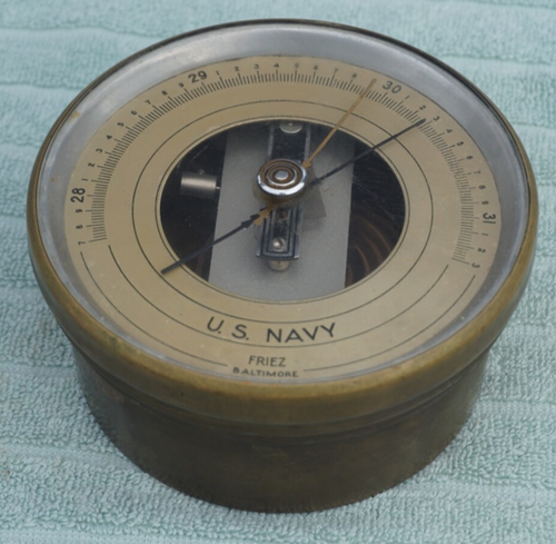 ANTIQUE U S NAVY BAROMETER BY FRIEZ BALTIMORE WWII 1942 MARITIME BRASS ...