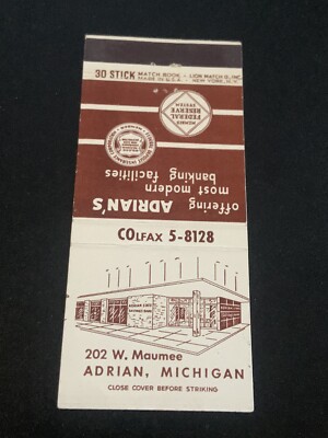 Vintage Michigan Matchbook “Adrian State Savings Bank” Adrian | eBay