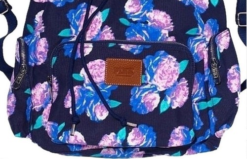 Victorias Secret STUNNING Blue Floral Full Size Backpack School Gym ...
