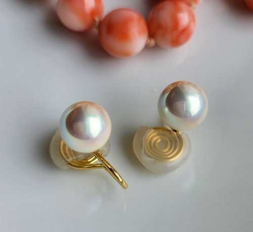 CLIP ON Japanese White Akoya Sea Shell 8mm Pearl 14K Yellow Gold Plated ...