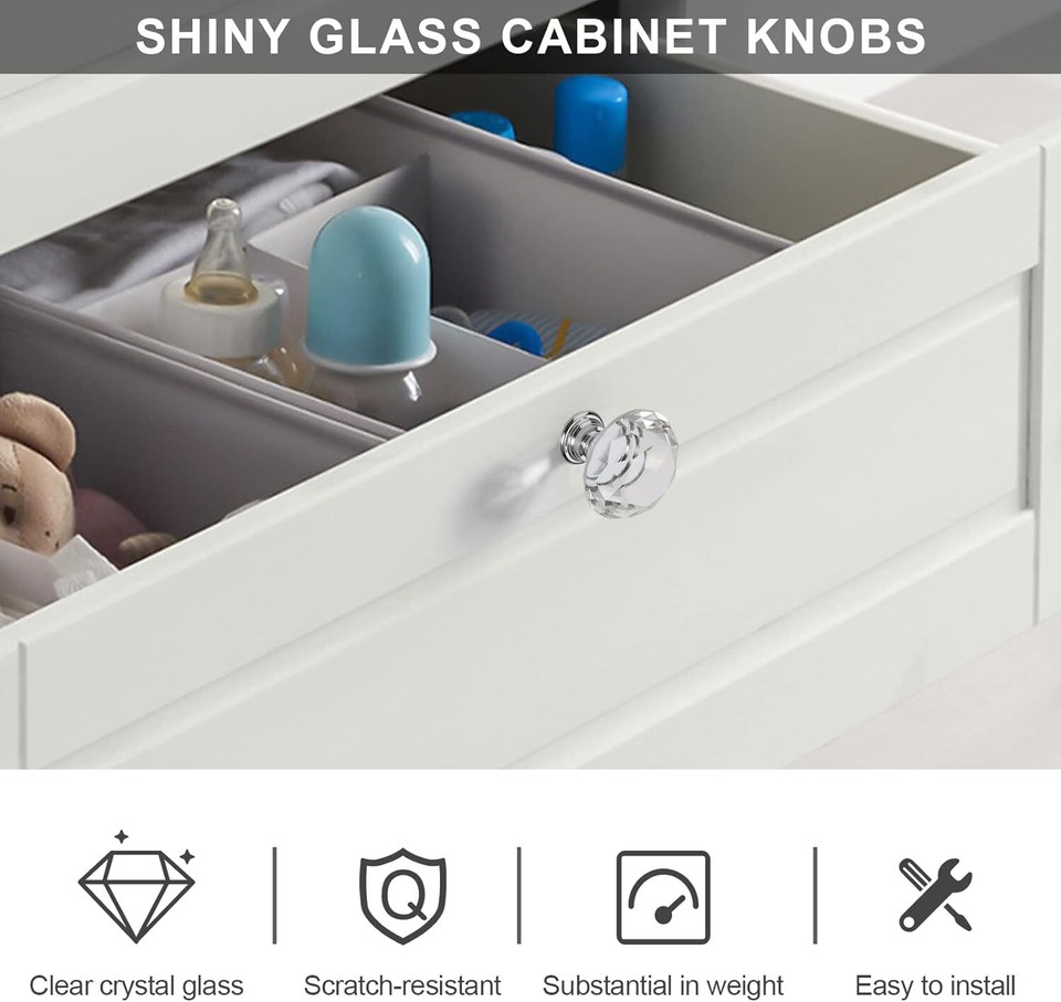 Lot of Crystal Glass Cabinet Knob Diamond Shape 40mm Drawer Cupboard ...