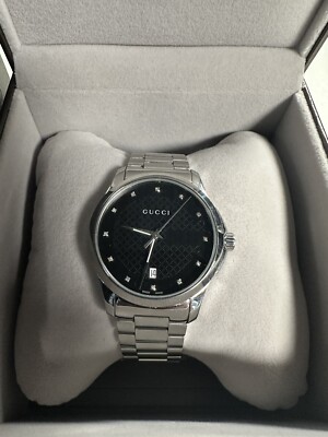 GUCCI 126.4 Black G-Timeless Diamond Design Watch Box & Booklet, Swiss ...