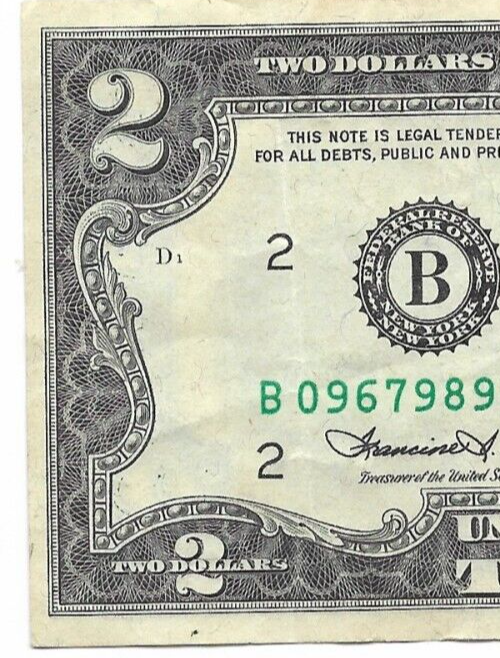 1976 Two Dollar Note New York Federal Reserve B 09679894 A US Currency ...