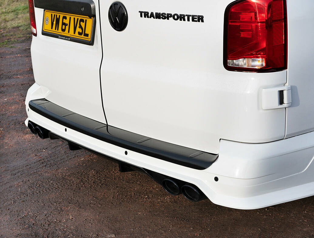 FITS VW T6 TRANSPORTER 15>19 GLOSS BLACK ABS REAR BUMPER SILL PROTECTOR ...