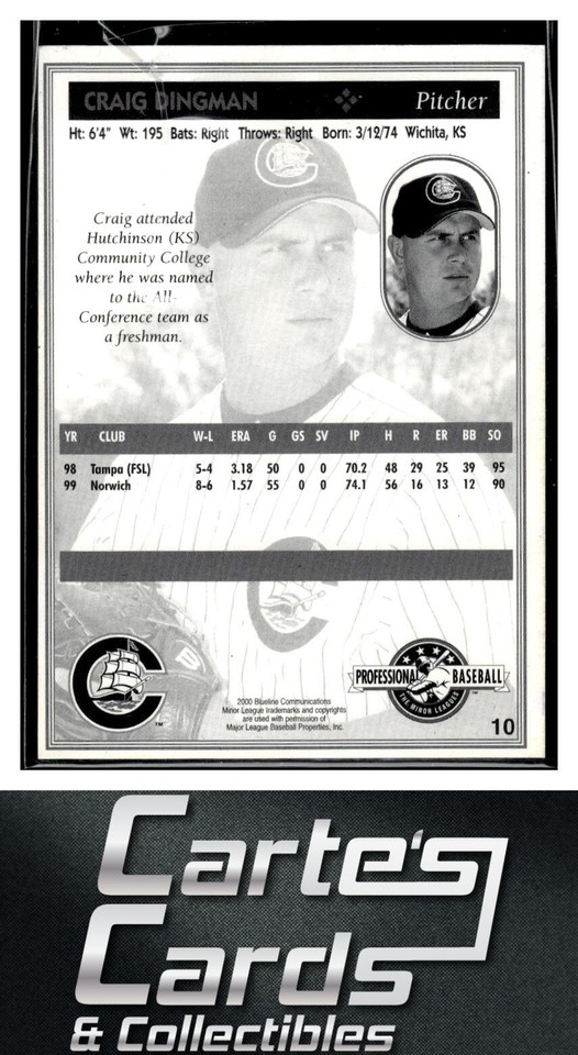 Craig Dingman 2000 Blueline Columbus Clippers #10 TTM/IP Signed ...