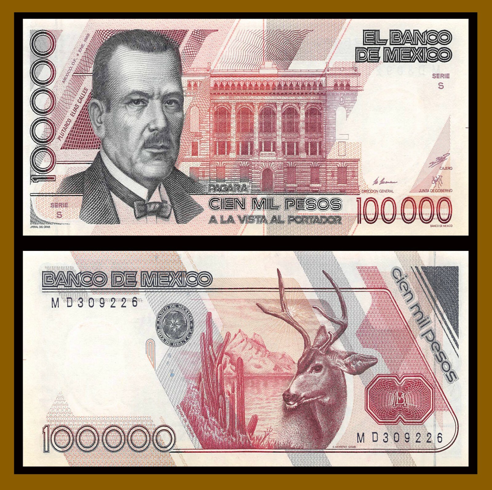Mexico 100000 (100,000) Pesos, 1988 P-94a (Serie S) Banknote ...
