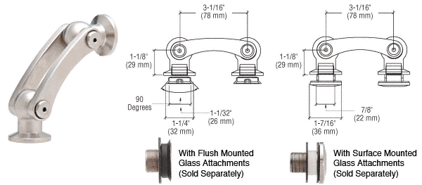 CRL SGF02BGG Brushed Stainless Dual Pivot Glass-to-Glass Swivel Fitting ...