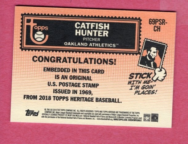 2018 Topps Heritage Catfish Hunter '69 U.S. Postage Stamp #34/50 (Set ...